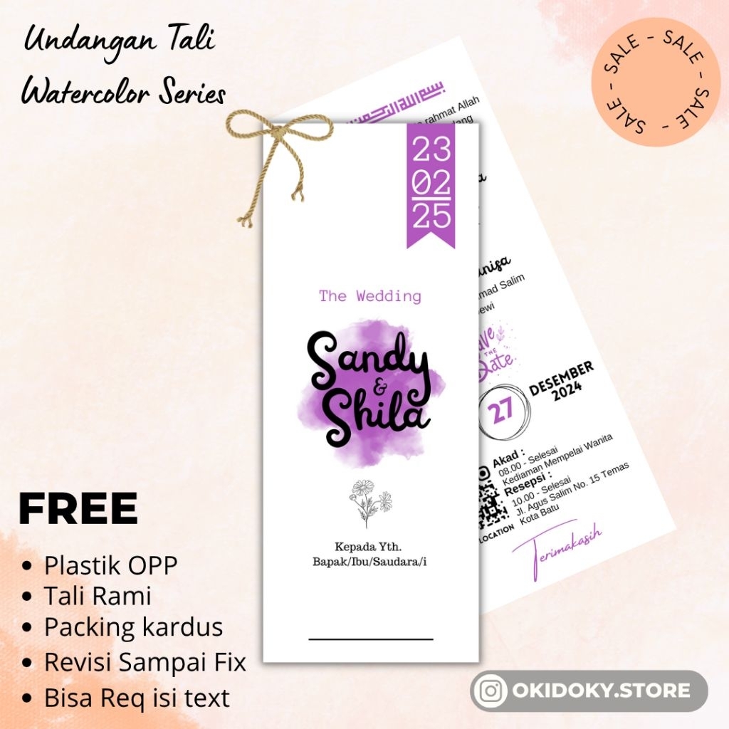 Jual Undangan tali rami - undangan hangtag - undangan pernikahan (Ungu ...
