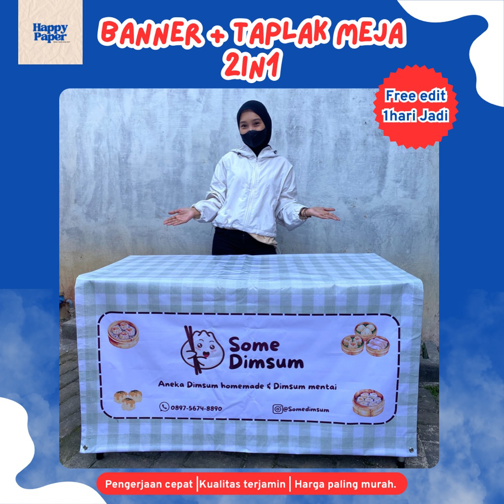 Jual banner taplak meja jualan 2 in 1 | banner jualan | banner meja ...