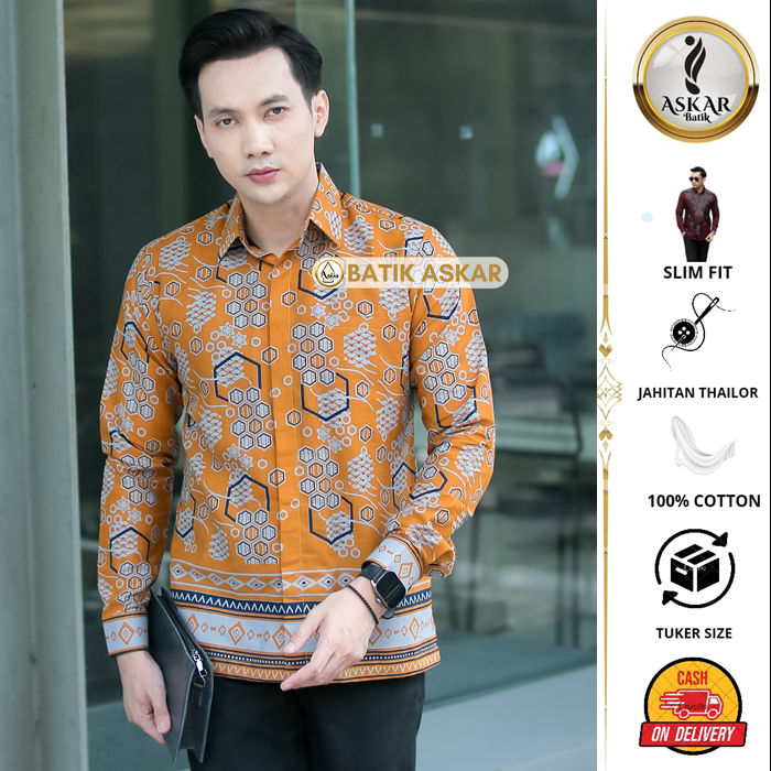Jual Askar Batik Motif Kandra Baju Kemeja Batik Pria Slimfit Lengan ...
