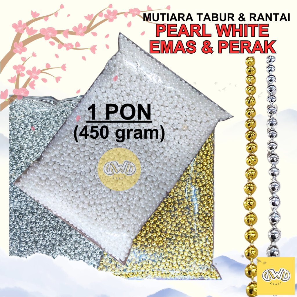 Jual Mutiara Ringan Putih Pearl White Emas Gold Perak Silver 450 gram ...