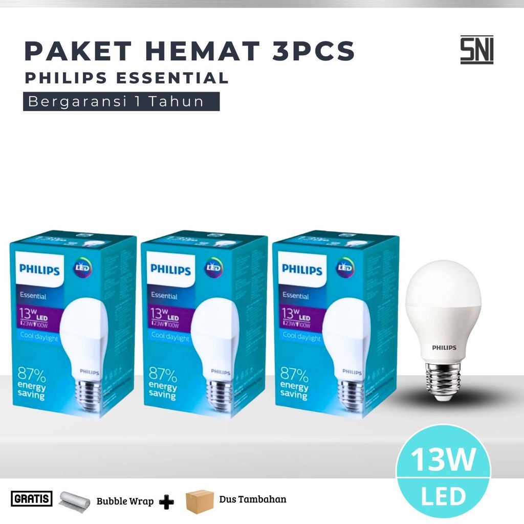 Jual PAKET HEMAT 3PCS Lampu LED Philips Essential 5W 7W 9W 11W 13W 15WAT Bohlam Putih 6500K ...