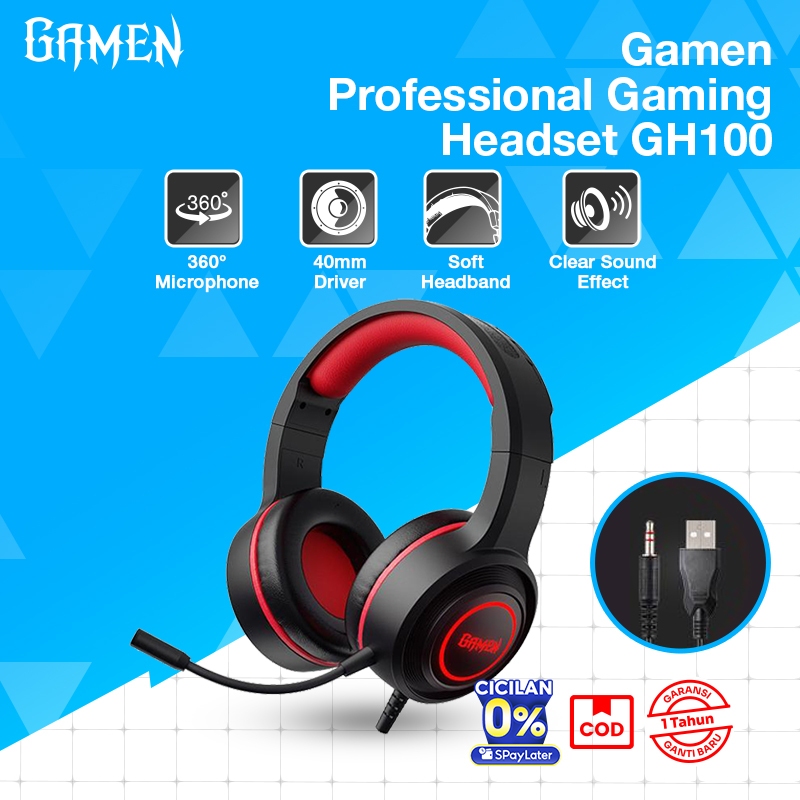 Jual GAMEN Pro Gaming Headset Gaming Headphone Bass Sound GH100 3D ...