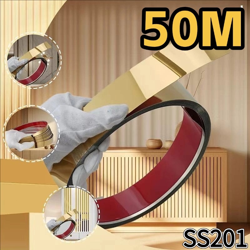 Jual 50M List Plat Strip Mirror Gold/Stainless SS201 Steel/ list Plat ...