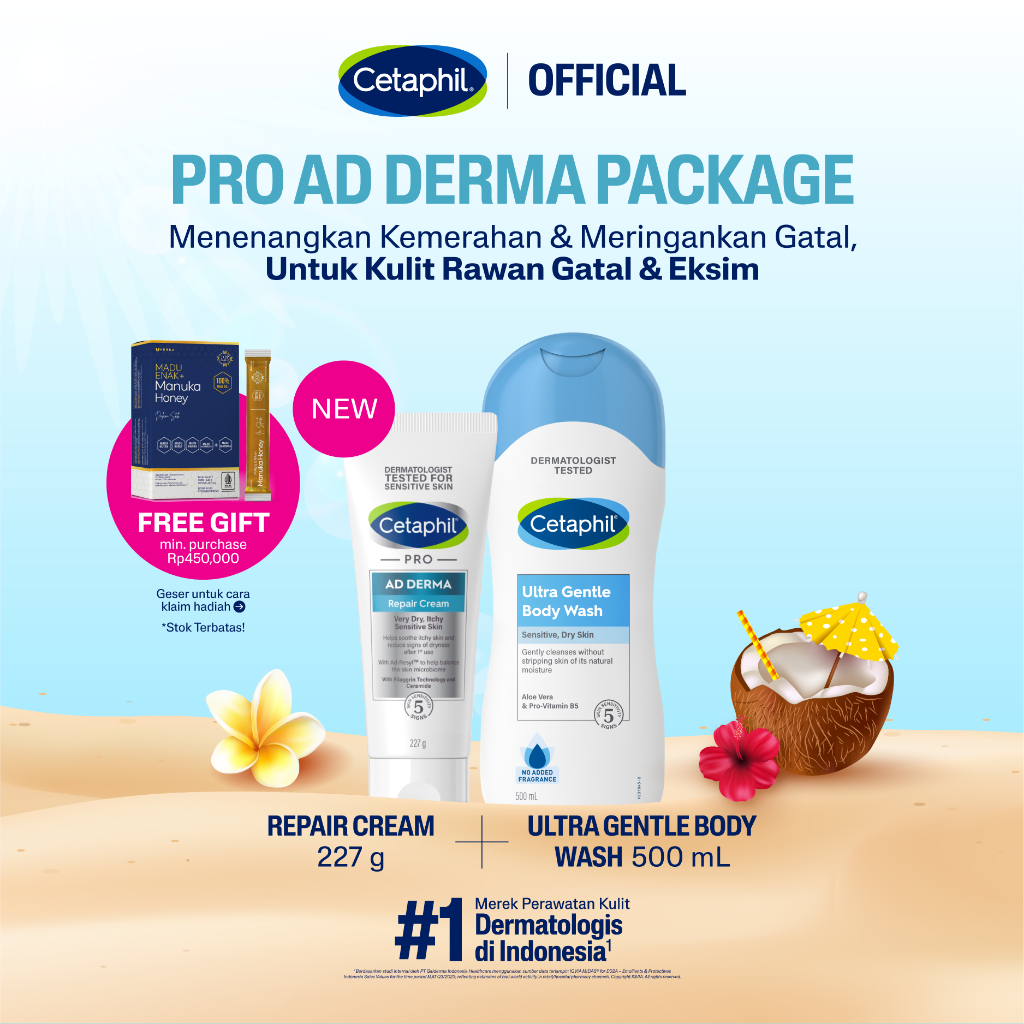 Jual Cetaphil Pro Ad Derma Repair Cream 227g + Ultra Gentle Body Wash ...