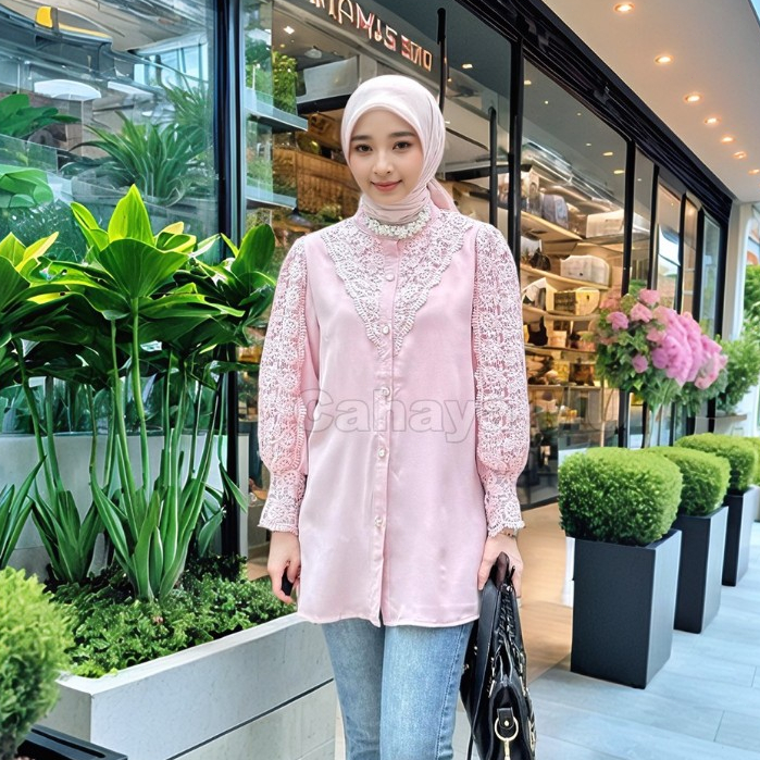 Jual Atasan Wanita Lengan Panjang Rayon Premium/Atasan Brokat Bordir ...