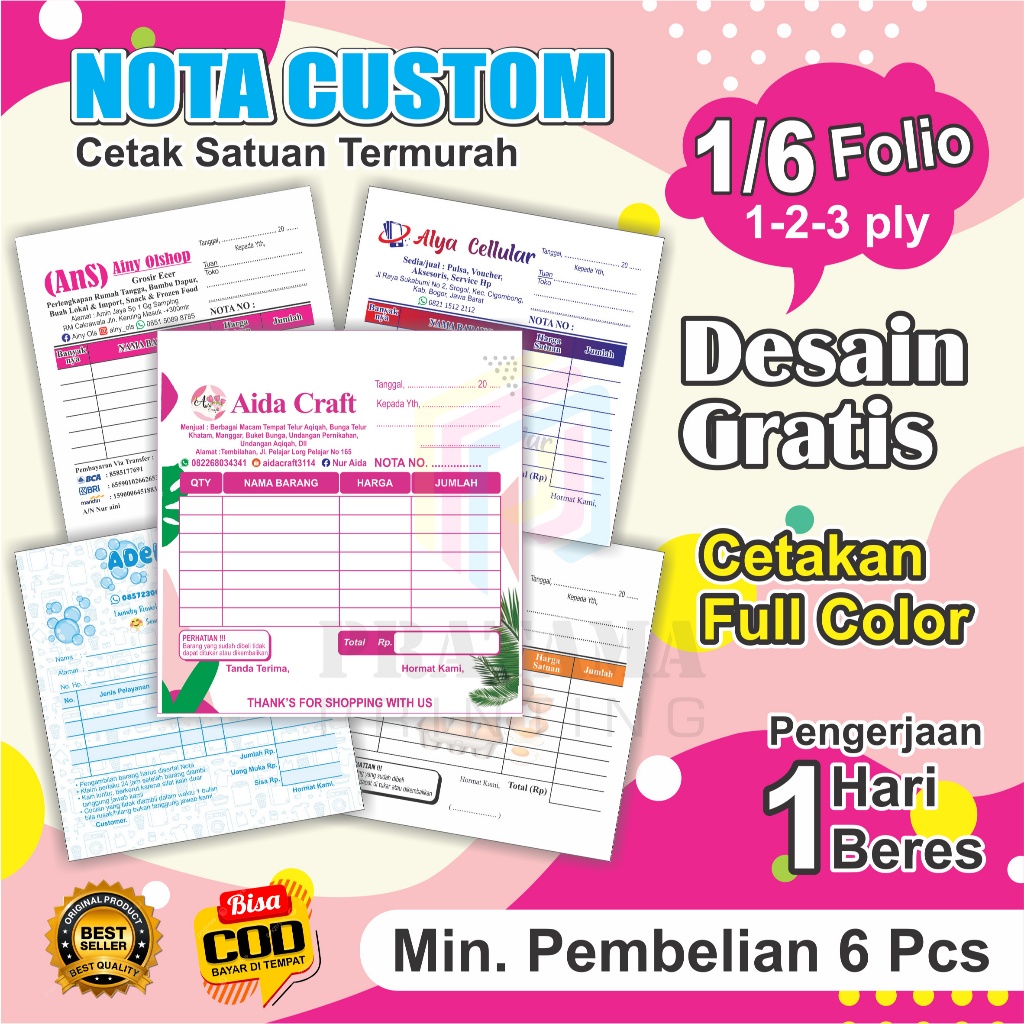 Jual Cetak nota custom 1/6 full color custom nama desain gratis Logo ...