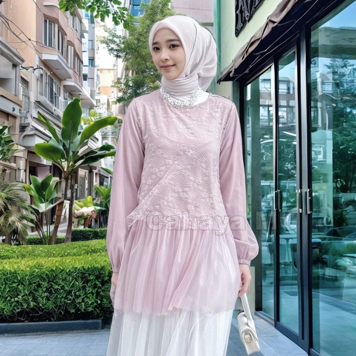 Jual Atasan Wanita Renda Merah Muda Korea Terbaru/Blouse Brukat ...