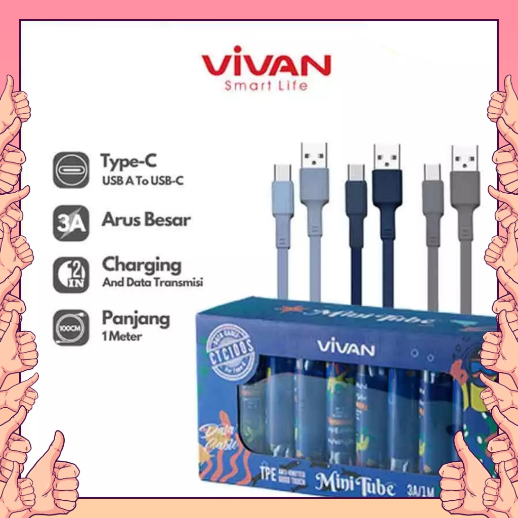 Jual VIVAN Kabel Data Type C 3A Cable Data Tube Type C 100cm CTC100 ...