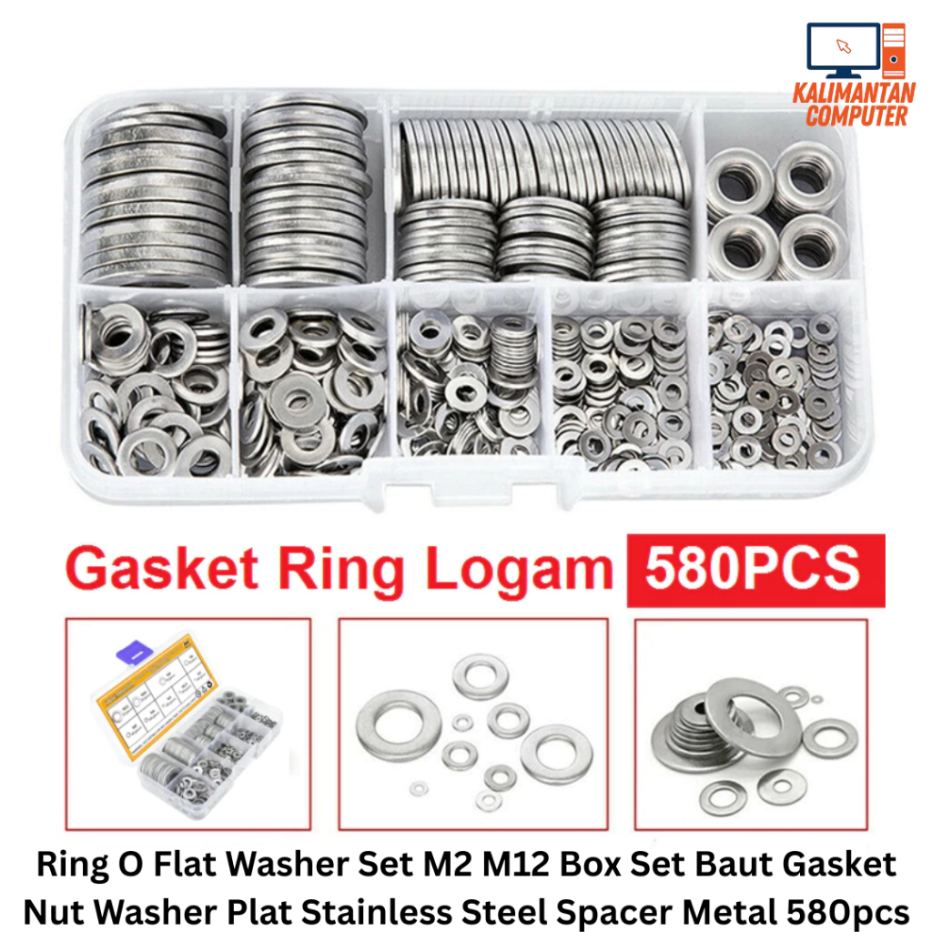 Jual Ring O baut Ring bulat 580pcs Flat Washer Set M2 M12 Box Set Baut ...