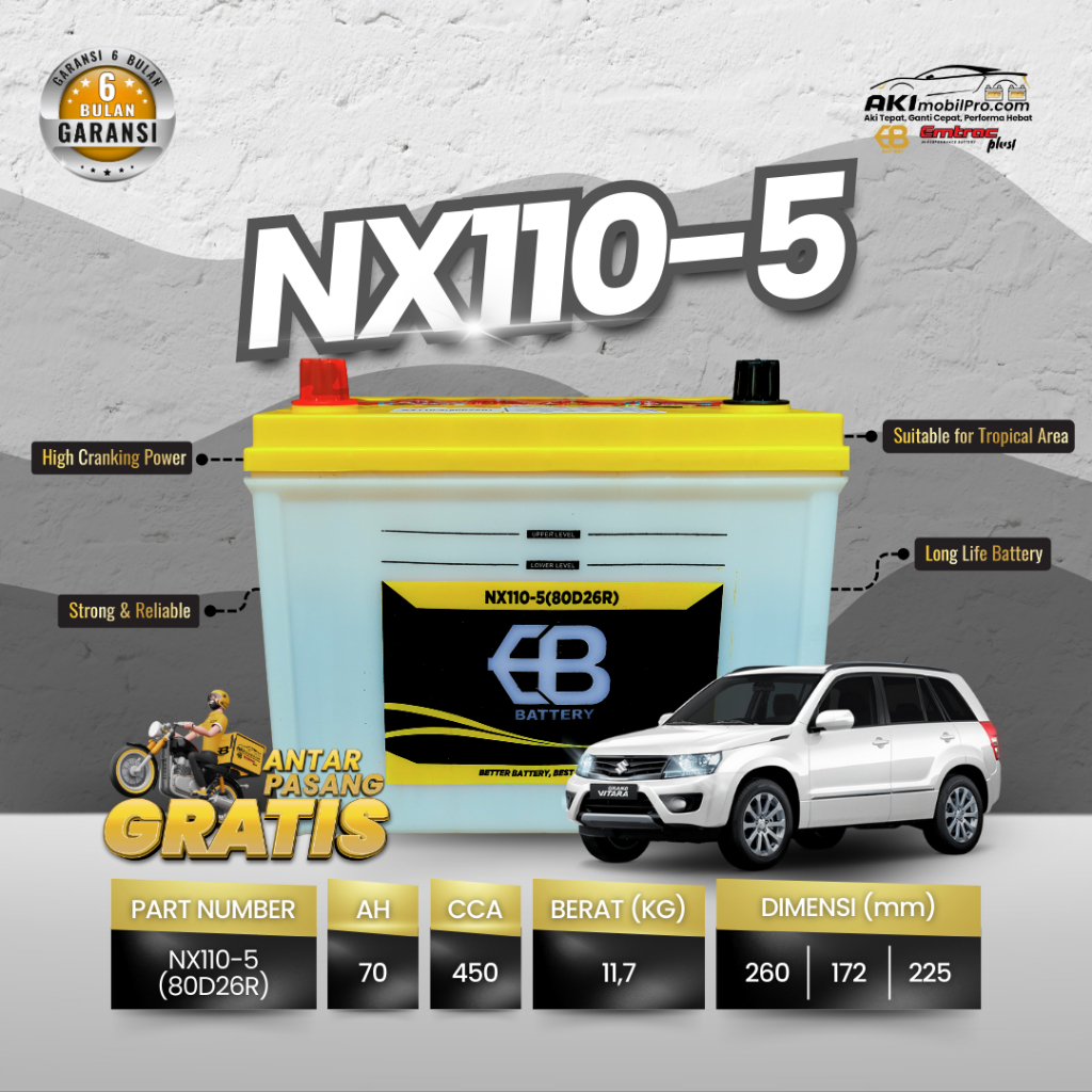 Jual AKI BASAH MOBIL EB BATTERY DC NX110-5 (80D26R) | Shopee Indonesia