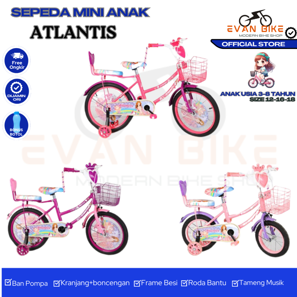 Jual SEPEDA Anak MINI ATLANTIS 12" 16" 18" PONY unicorn Bonus botol air ...