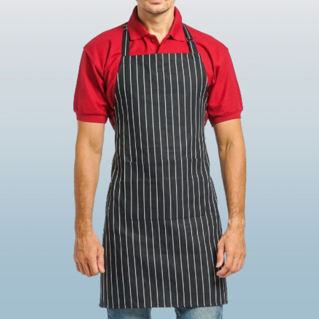 Jual Celemek Masak Apron Chef Full Tali Kalung Loreng Hitam Putih Untuk ...