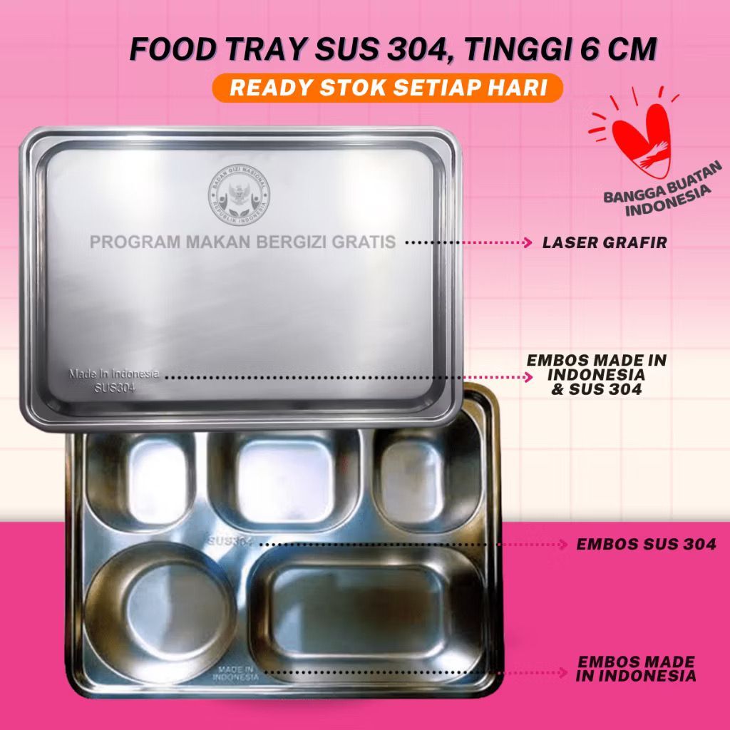 Jual FOOD TRAY STAINLESS SUS 304 5 SEKAT | Shopee Indonesia