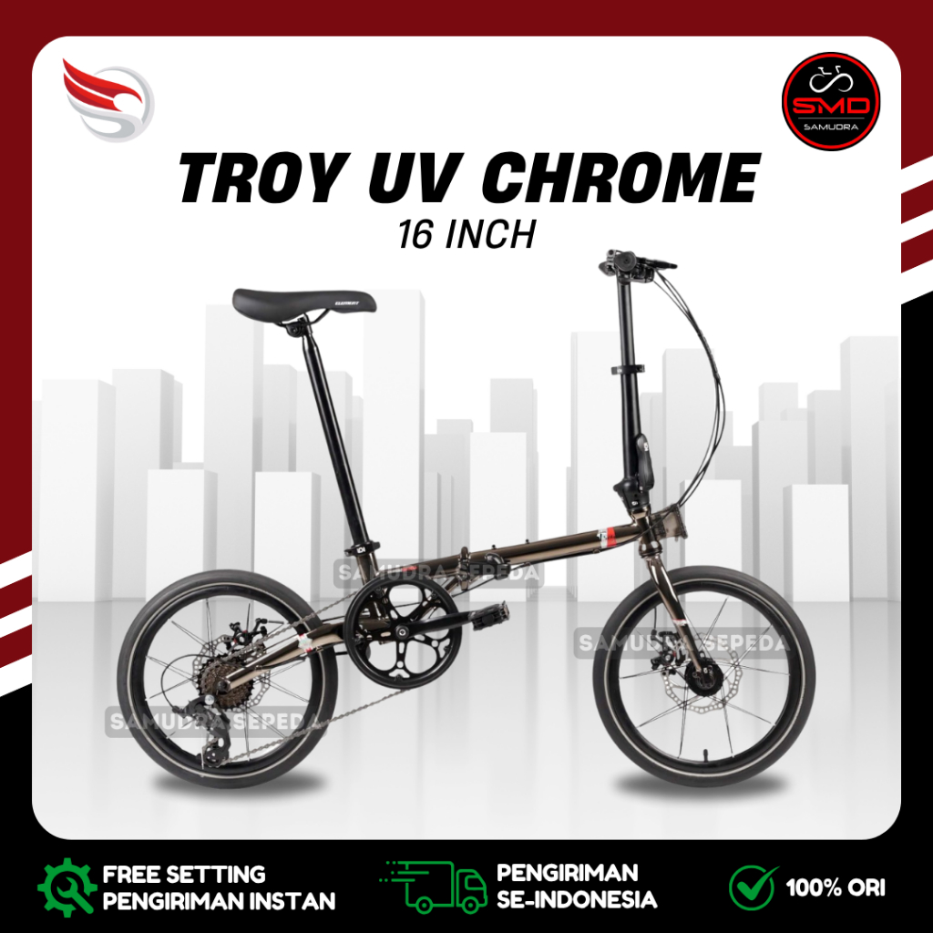 Jual Sepeda Lipat Folding 16 Inch Element Troy UV Chrome / Stripline / Chameleon 8 Speed Murah ...