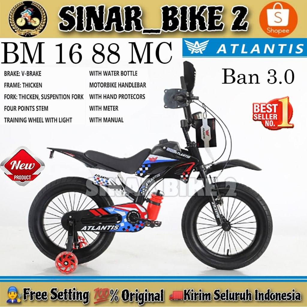 Jual Sepeda Anak Laki Ukuran 12 16 18 Inch BMX ATLANTIS 88 MC Model Motor Cross Trail Usia 2-8 ...