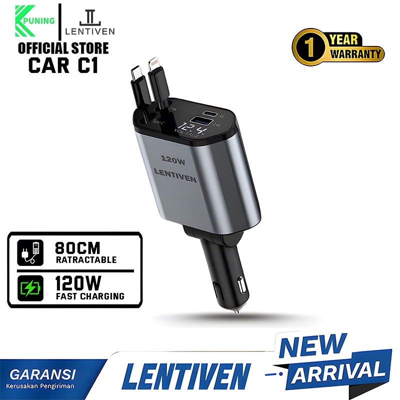 Jual PUNING LENTIVEN Car Charger Colokan Mobil 4 Ports PD 120W USB Type ...