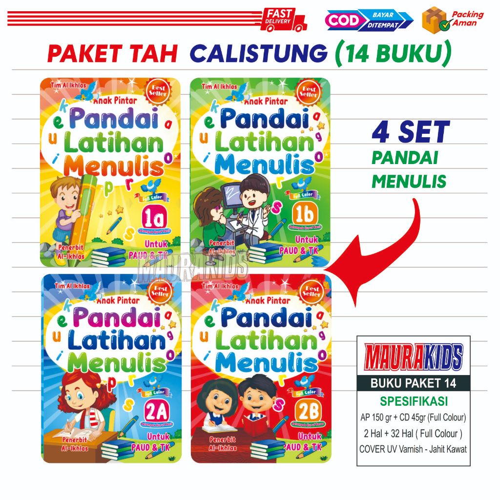 Jual Buku latihan cara menulis sampai Pandai Menulis huruf 4 buku 1A,1B ...