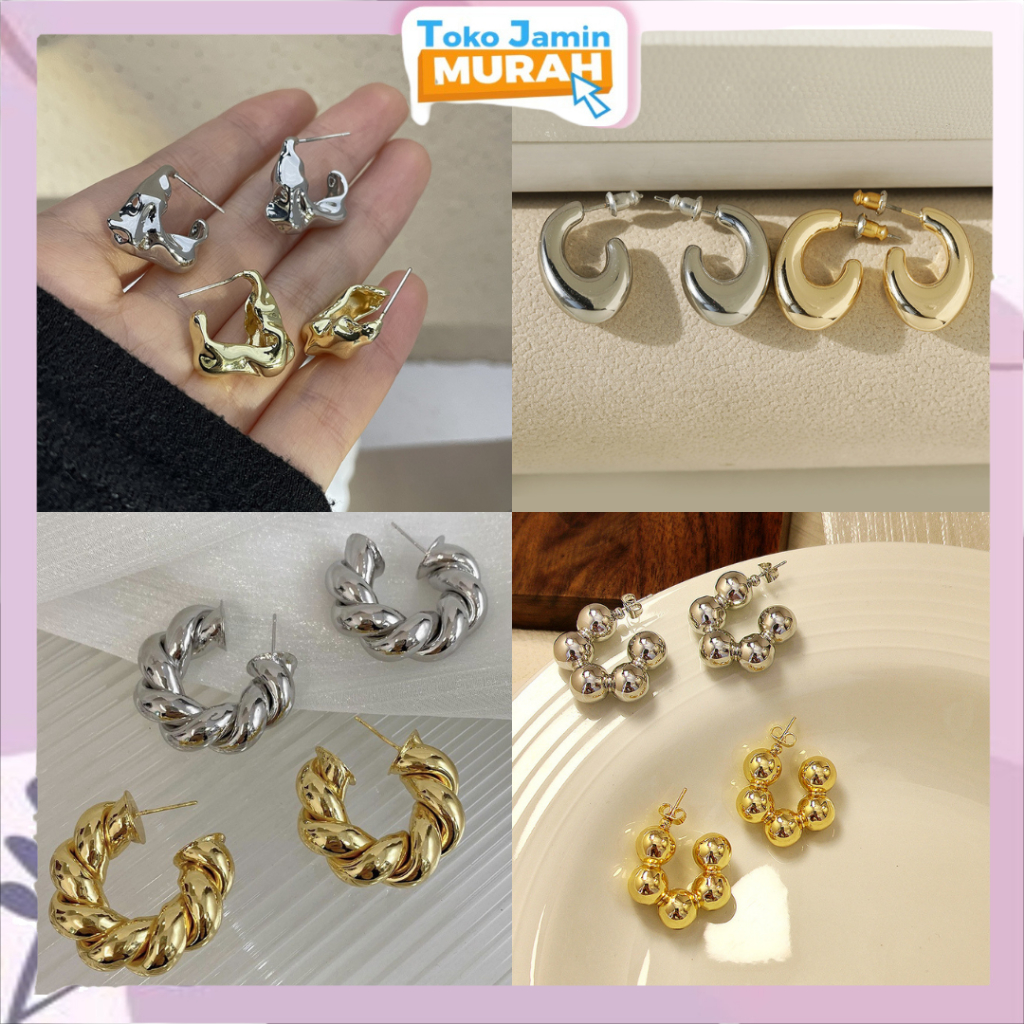 Jual TJM AN613 Anting hijab setengah bulat/anting 925/titanium perak ...