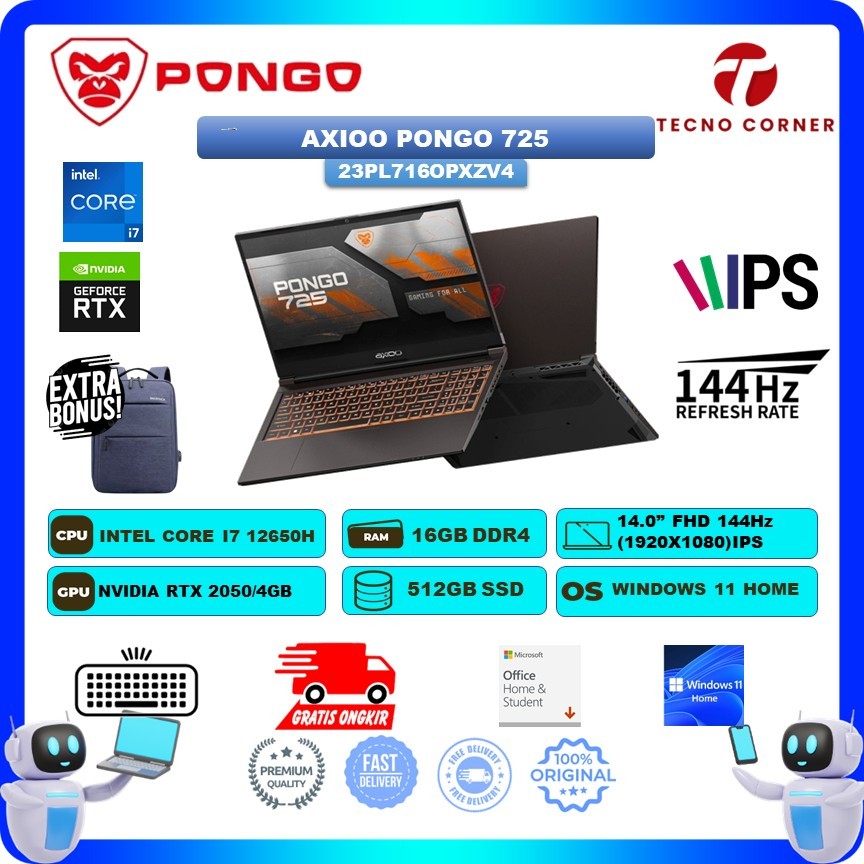 Jual Axioo Pongo 725 I7 12650H RTX2050/4GB 16GB 512GB ssd Win 11 15.6 ...