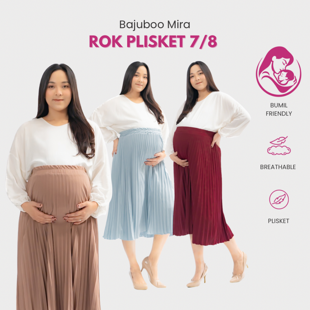 Jual Bajuboo Mira - Skirt, Rok Flowy 7/8 Plisket JUMBO Bumil Friendly ...