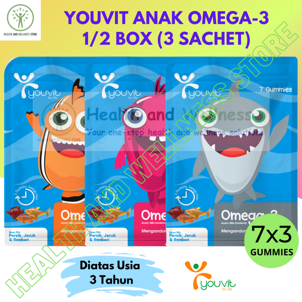 Jual Youvit Gummy Multivitamin Omega 3 Anak 1/2 Box 3 Sachet 21 Gummies ...