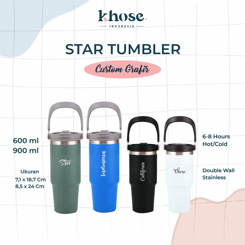 Jual Tumbler Jumbo Custom 600 ML dan 900 ML + Sedotan Stainless Steel ...