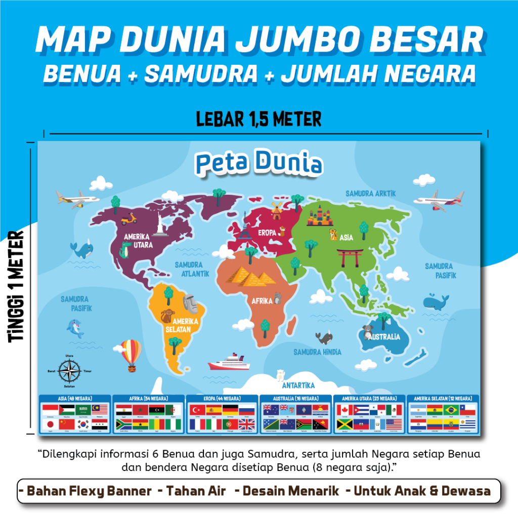 Jual PETA DUNIA BESAR JUMBO UKURAN 1.5 X 1 METER / MAP DUNIA | Shopee ...