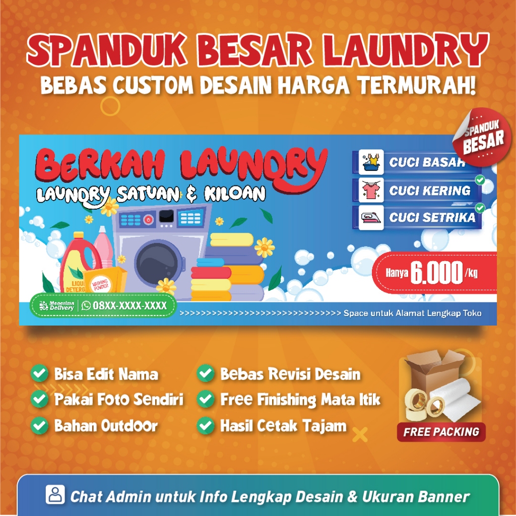 Jual Spanduk / Banner Besar Laundry Bahan Flexi Outdoor Desain Gratis ...