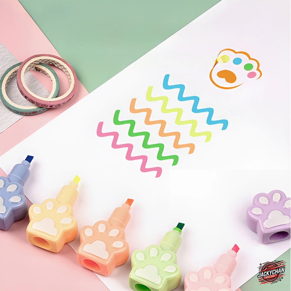Jual Stabilo Paw Lucu Set 5pcs + Tutup Bentuk KAKI KUCING HIGHLIGHTER ...