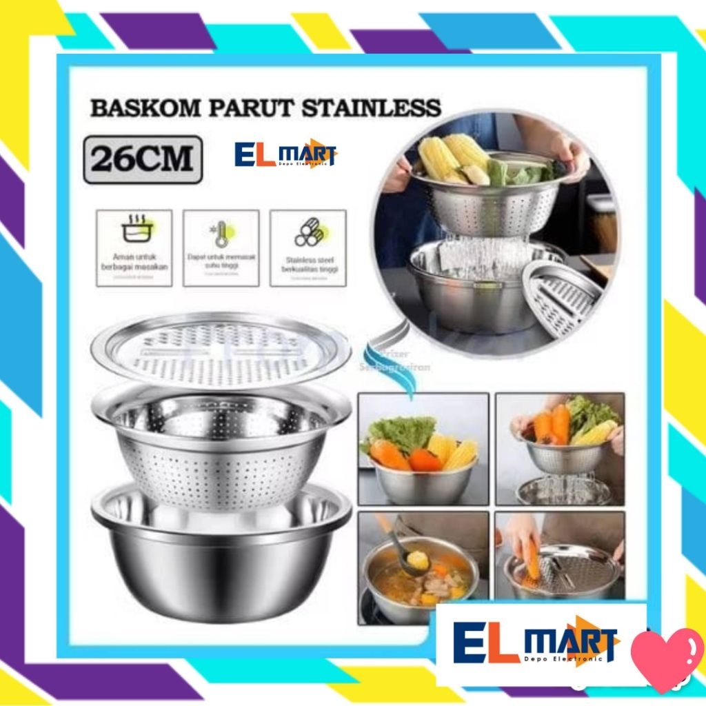 Jual Baskom Parutan Tirisan 3in1 Wadah Stainless Parut Baskom Cuci ...