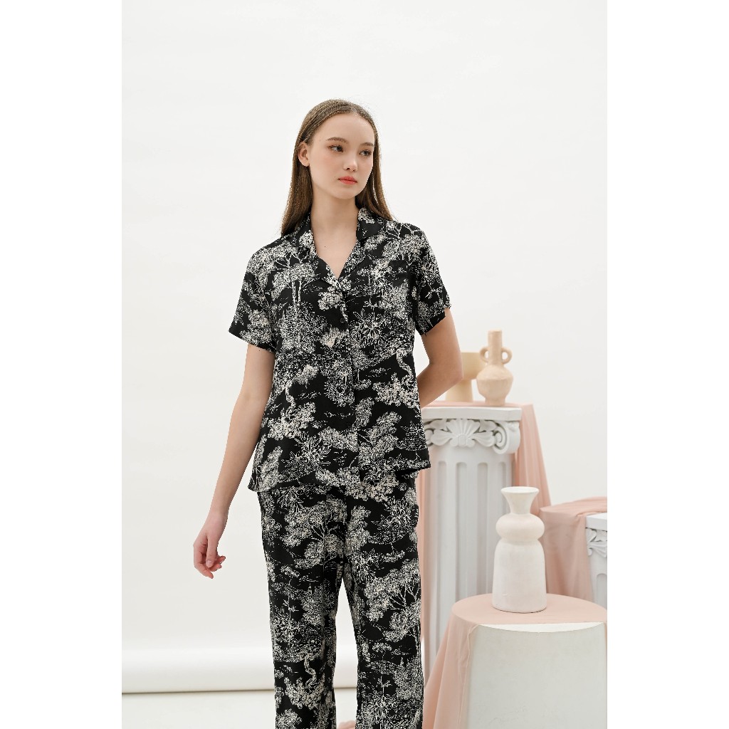 Jual RAESKY - Ally Long set Rayon Savannah Black | One Set Piyama Baju Tidur Wanita Celana ...