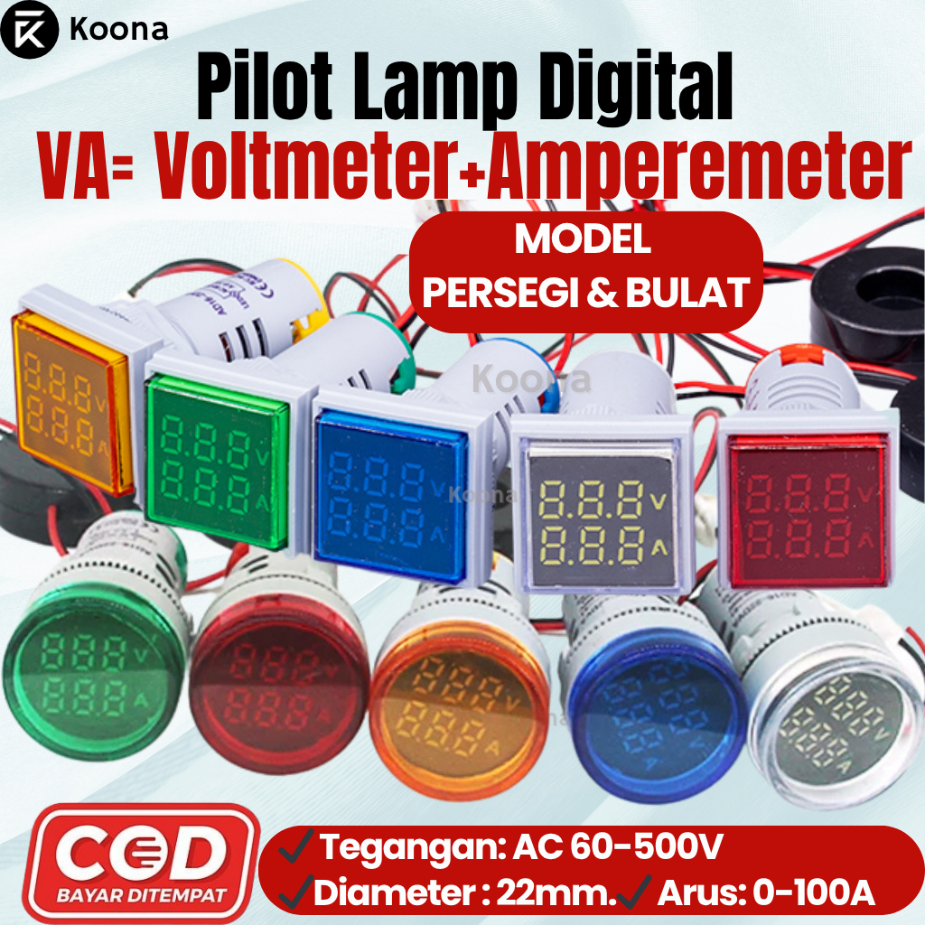 Jual Pilot Lamp Digital VA Diameter 22Mm Voltmeter+Ampere AD16-22DVA ...