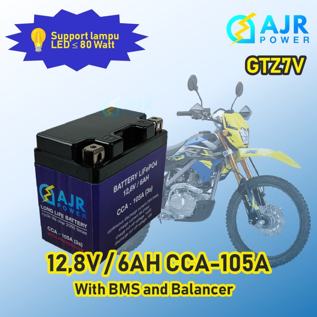 Jual AKI LITHIUM LiFePo4 GTZ7V With BMS BALANCER ADV, PCX, NMAX, VARIO ...