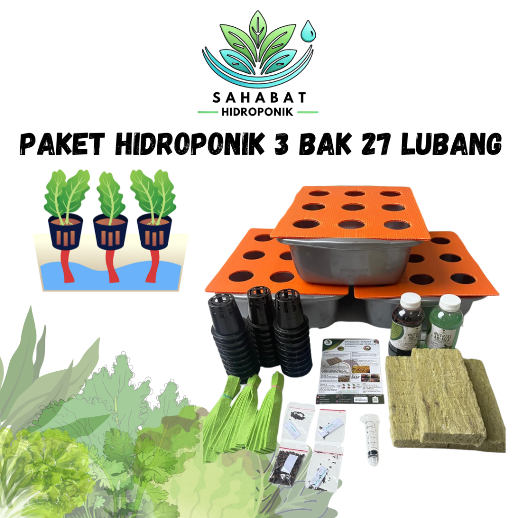Jual Paket Hidroponik Pemula Lengkap Murah 27 Lubang Tanam 3 Bak Sistem ...