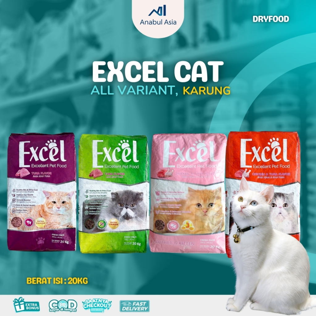 Jual EXCEL Makanan Kucing Dry Protein Tinggi Excel 20kg | Shopee Indonesia