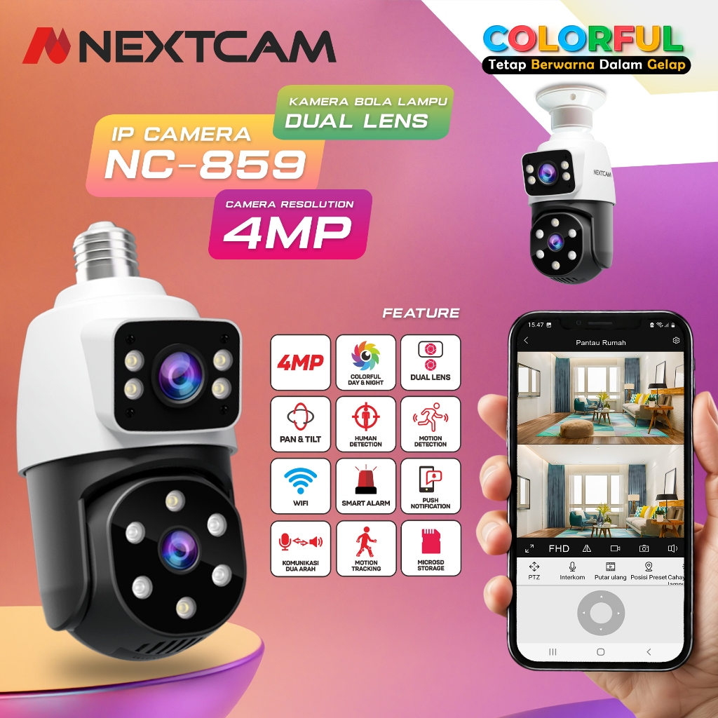 Jual Kamera cctv bola lampu 4mp bisa berputar 360derajat berwarna ...