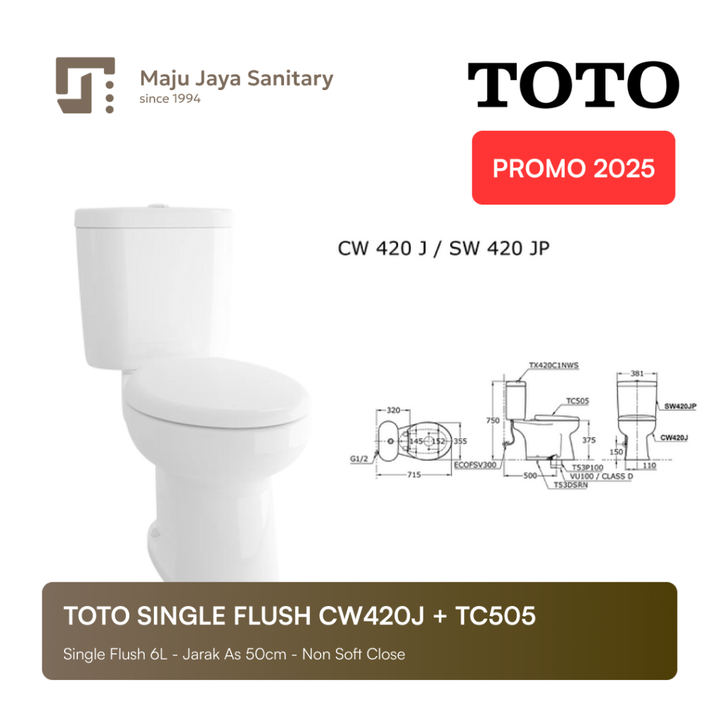 Jual TOTO Closet Duduk CW 420 J Kloset Single Flush Paket Jet Shower ...