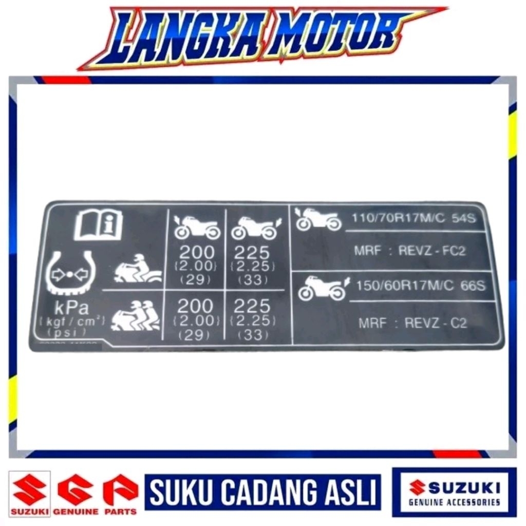 Jual ORI SGP India Label Stiker ukuran angin dan ban Suzuki Gixxer ...
