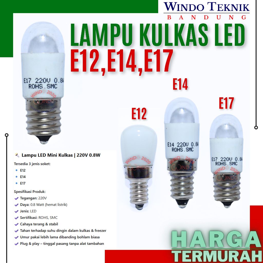Jual LAMPU KULKAS LED | BOLAM KULKAS BAWAH E12 , E14 , E17 | LAMPU SHOWCASE | Shopee Indonesia