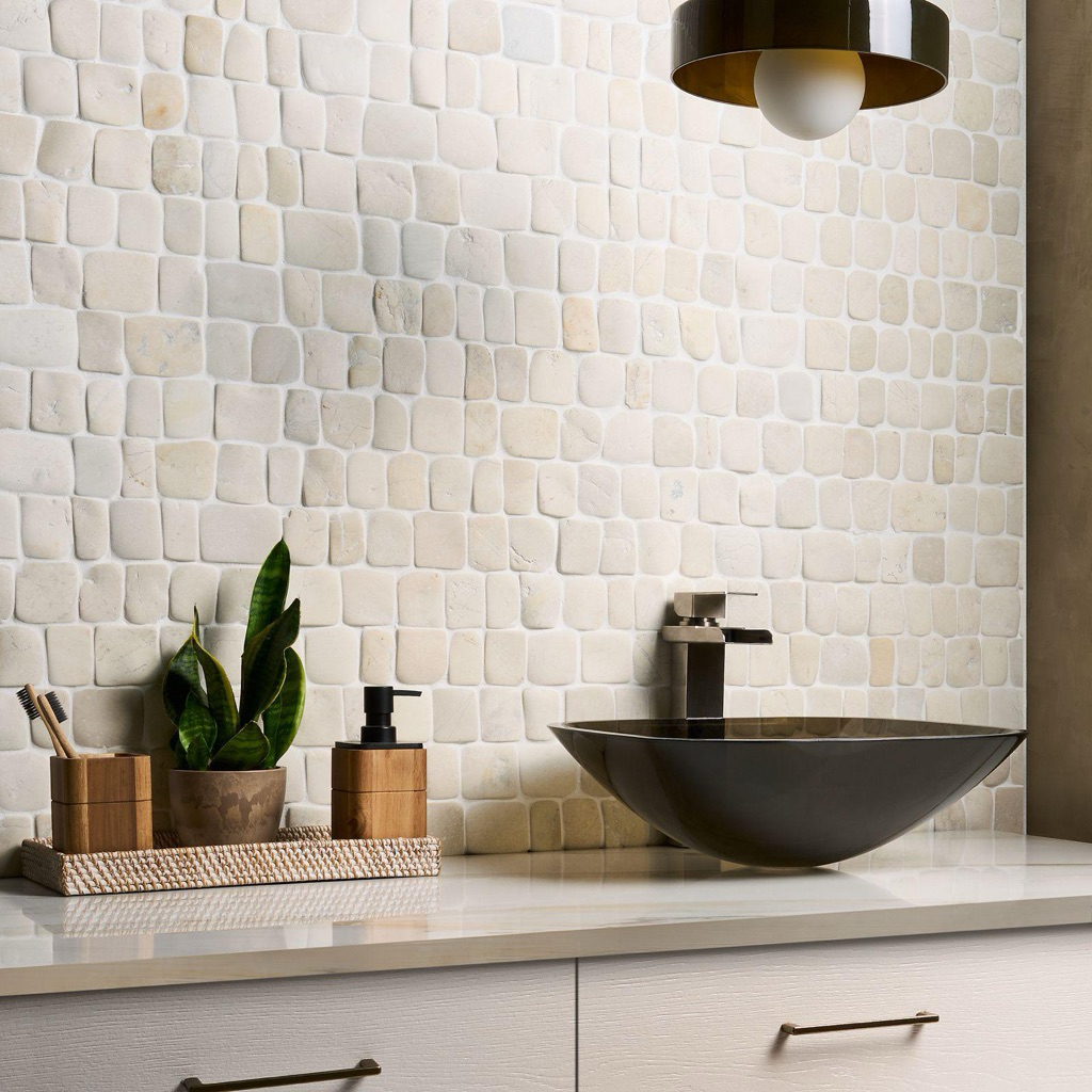 Jual Lovina White Pebble Strip Wall Mosaic Tile 30x30 cm | Shopee Indonesia