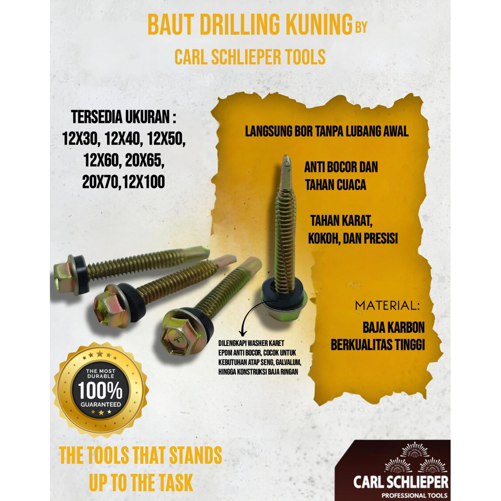 Jual CARL SCHLIEPER Baut Drilling Skrup Roofing Sds Kuning Atau Putih 12x50 12x20 | Shopee Indonesia