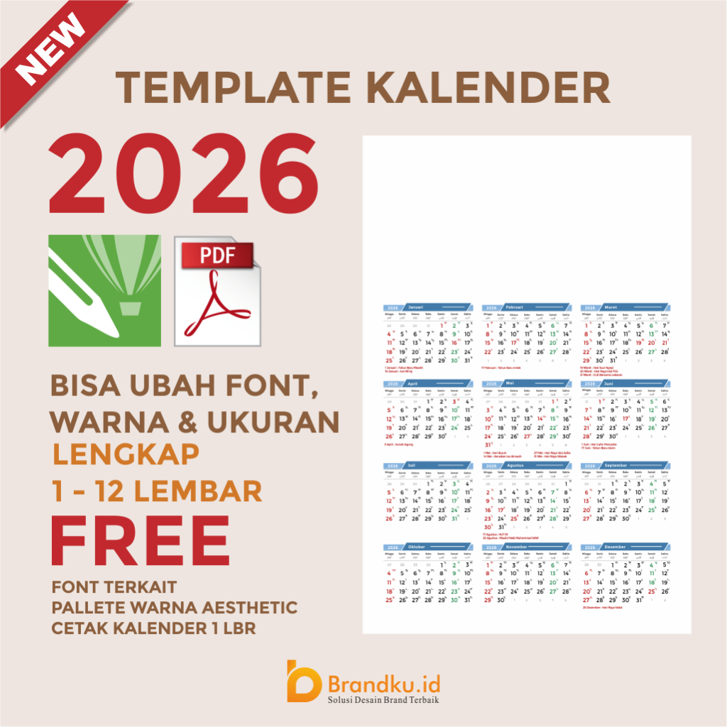 Jual TEMPLATE KALENDER 2026 CORELDRAW BISA GANTI WARNA, FONT, UKURAN ...
