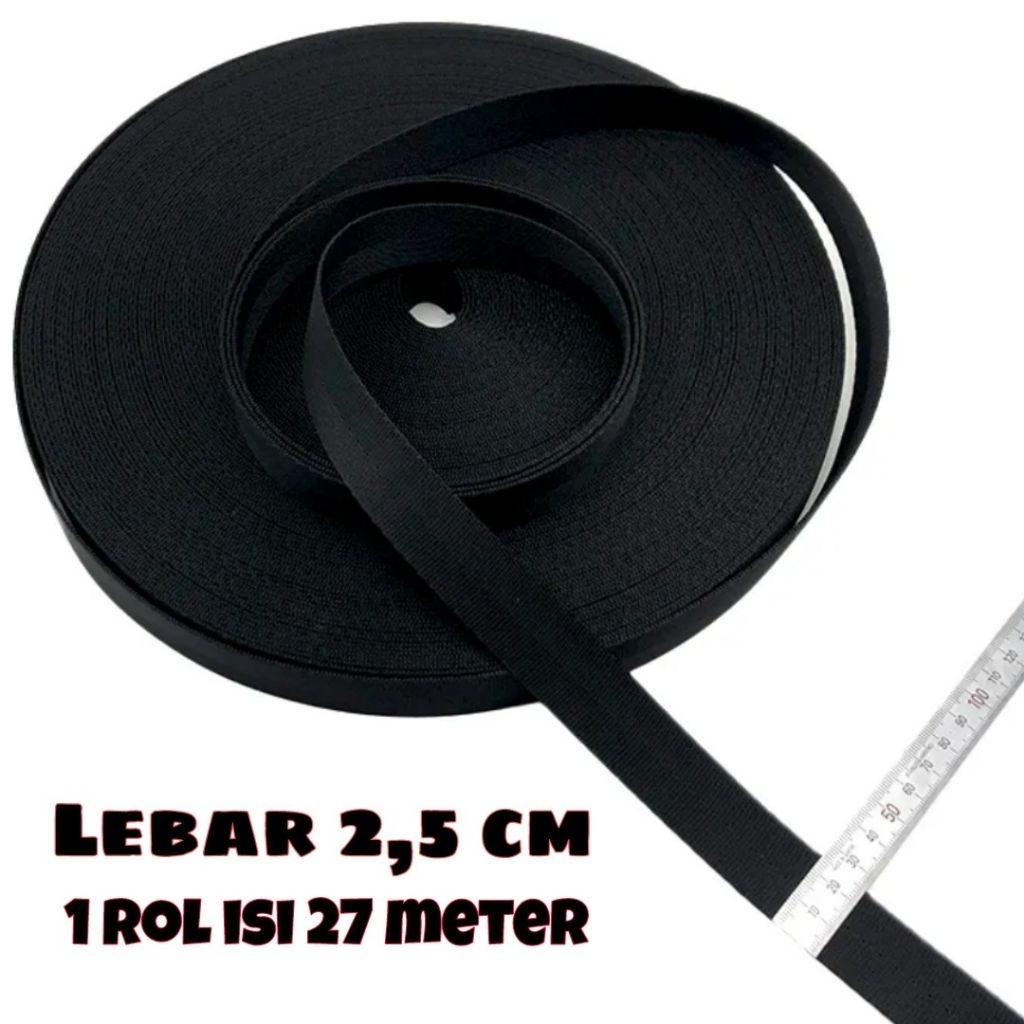 Jual Tali Webbing Lebar 2,5 cm Tali Bisban 2,5 cm Hitam 1 rol isi 27 ...
