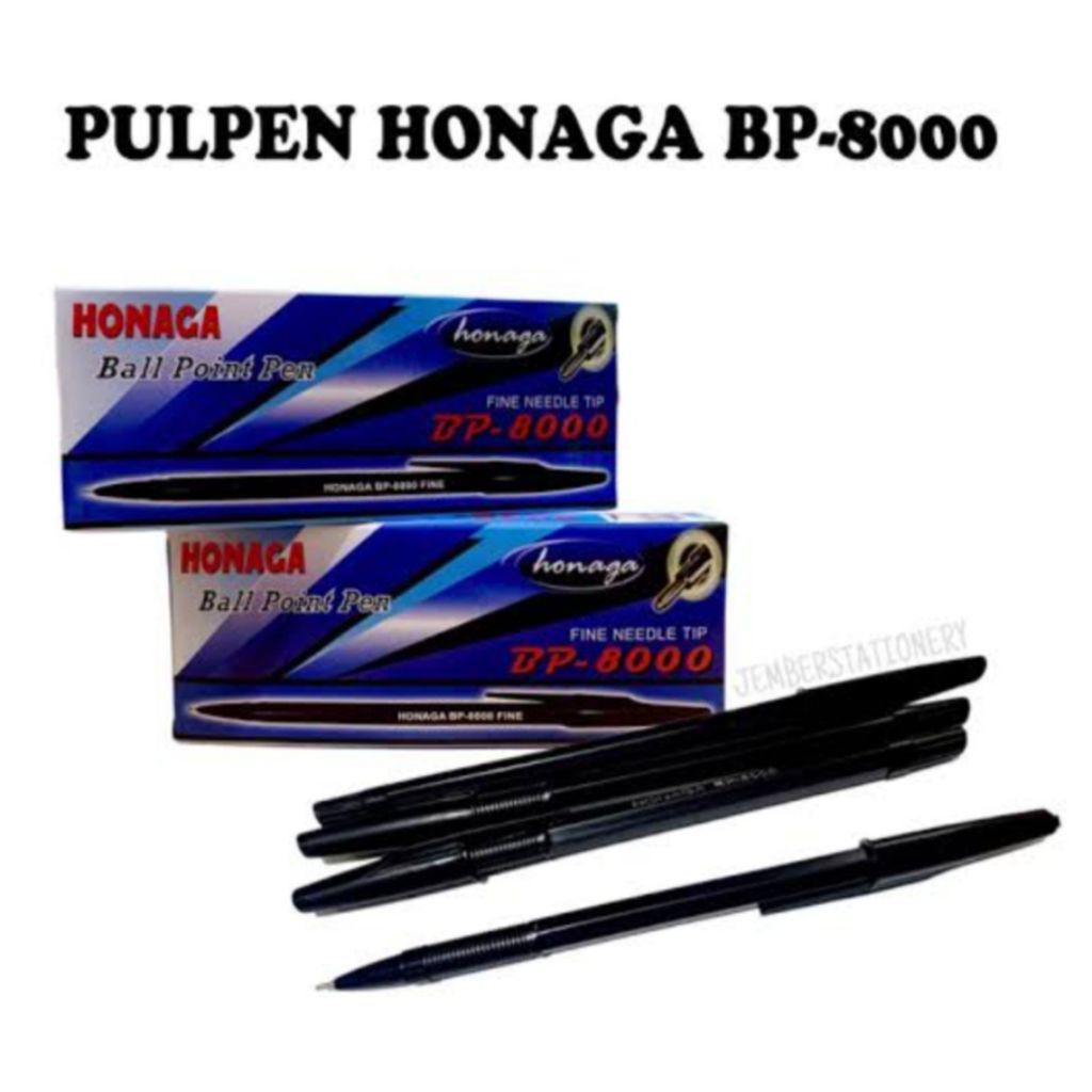 Jual (12 pcs) Bulpen Pulpen Honaga BP-8000 Tinta Hitam Bulpen Murah ...