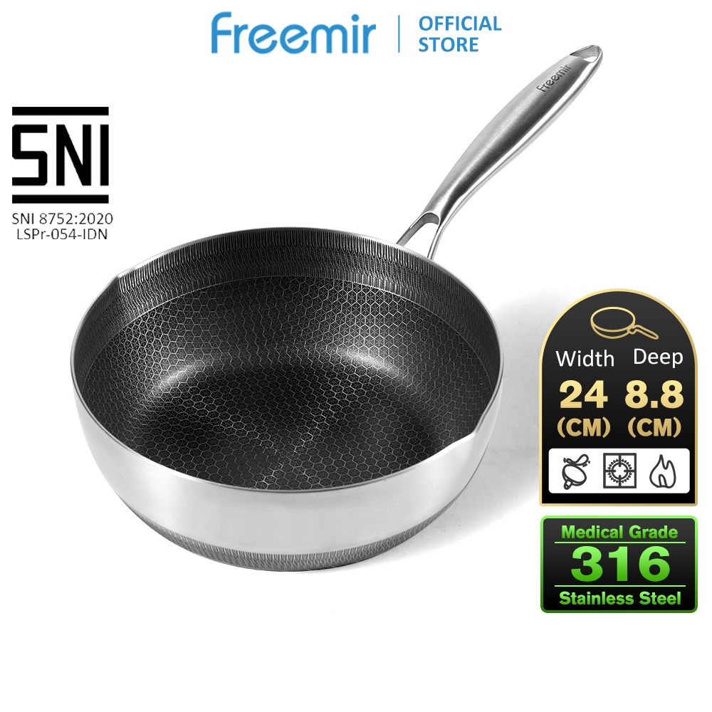 Jual freemir Wajan Anti Lengket Honeycomb Stainless Steel 316 24cm tanpa Tutup | Shopee Indonesia