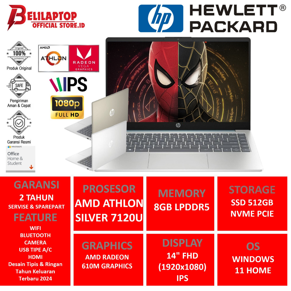 Jual Laptop Gaming HP 14 EM0222AU ATHLON 7120U RAM 8GB SSD 512GB W11 ...