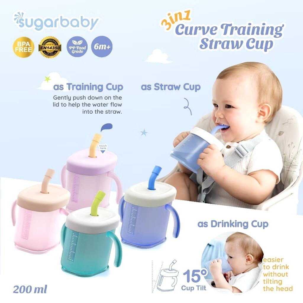 Jual (D) SUGAR BABY 3IN 1 CURVE TRAINING STRAW CUP 200Ml/GELAS MPASI ...