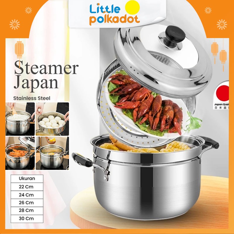 Jual 【Littlepolkadot】Panci kukusan tutup kaca ukuran besar Panci Kukus ...