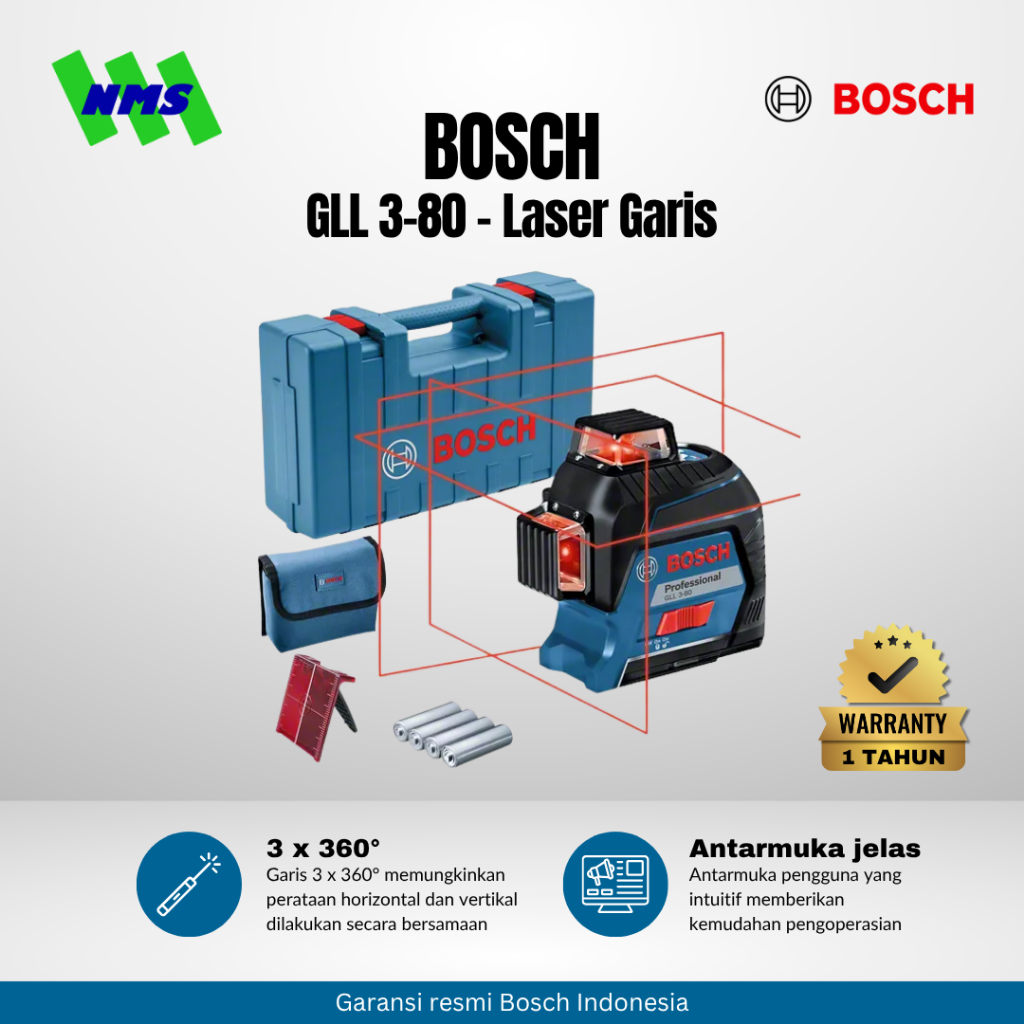 Jual BOSCH GLL 3-80 Line Level / Laser Level 3 Arah / Laser Garis Merah ...