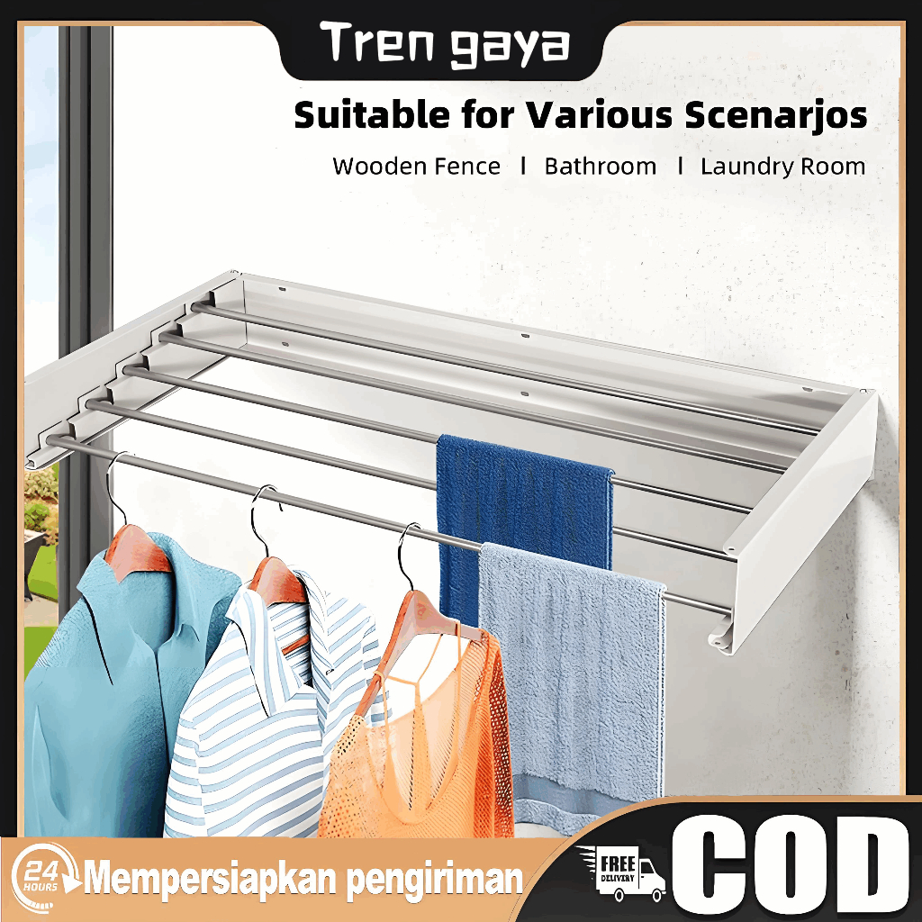 Jual Rak Jemuran Lipat 80/100cm Hitam Putih Handuk Gantung Dalam ...